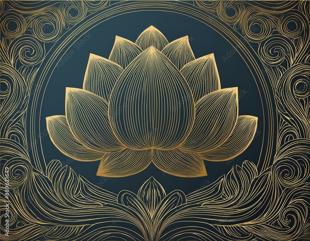Luxury Golden lotus background . Gold Lotus line arts design for ...