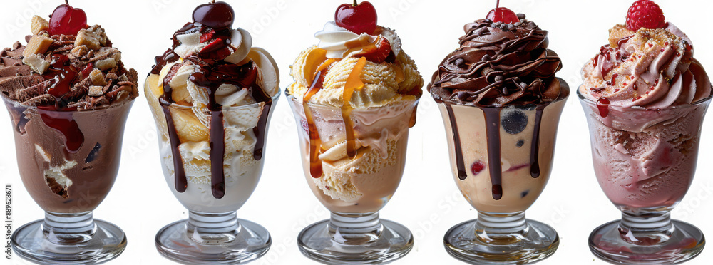 Collection of Sundae sundaes ice cream frozen dessert in tulip glass ...