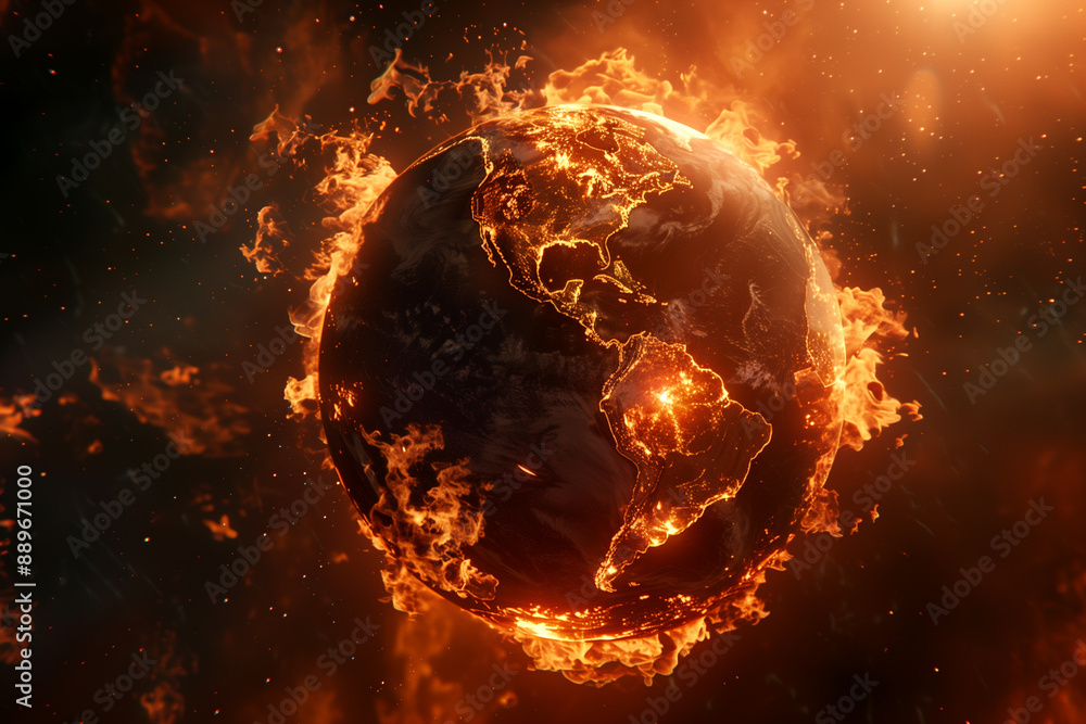 Burning earth on fire caused of Global Warming effect. Generative Ai ...