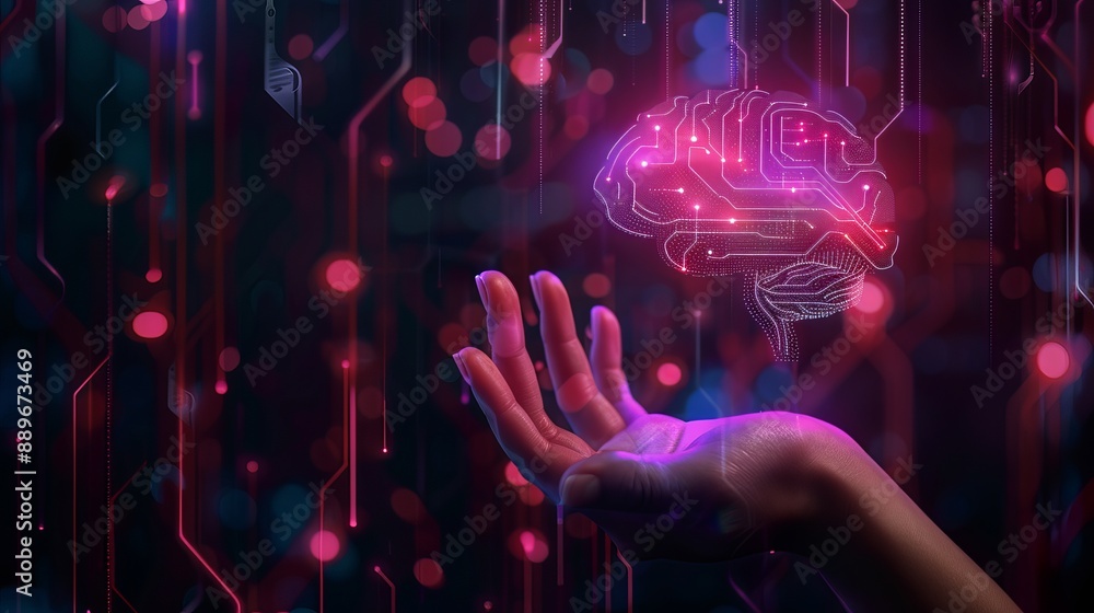 Circuit board shaped like an electronic brain with gyri symbolizing AI ...