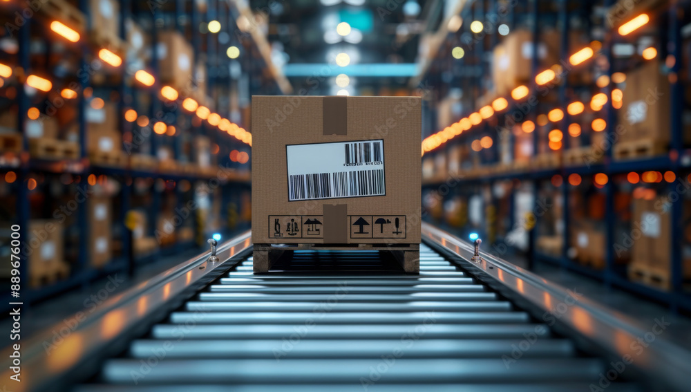 Automatic logistics management. smart packaging into the warehouse ...