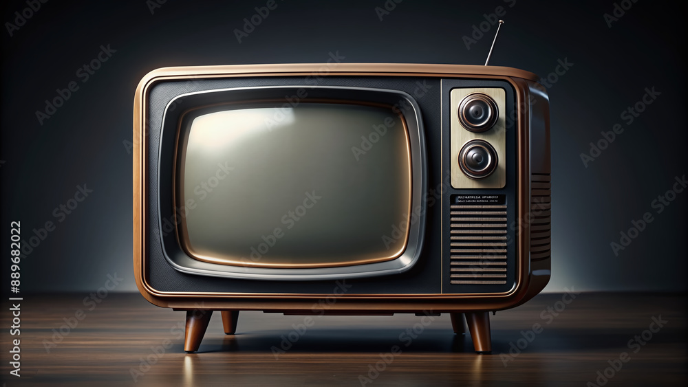 Retro-style black vintage television set with rounded corners and bulky ...