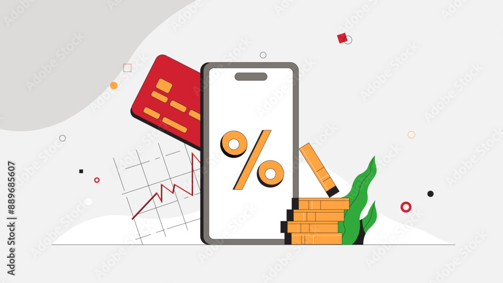 Vector illustration of a smartphone with a percentage symbol, credit ...
