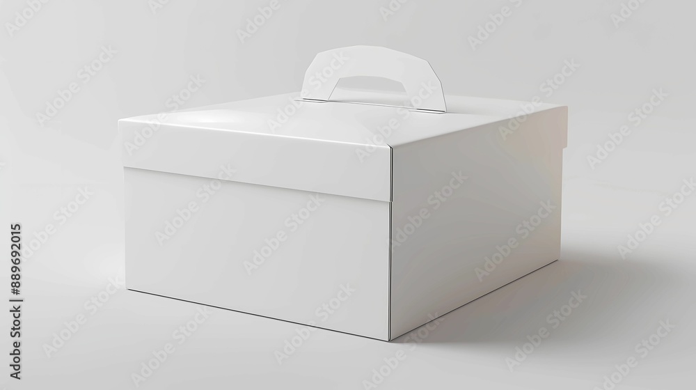 Mock up, empty, white cake box package, box with handle, high-angle ...