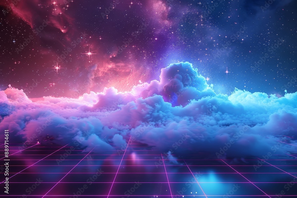 Synthwave vaporwave retrowave cyber background with copy space, laser ...