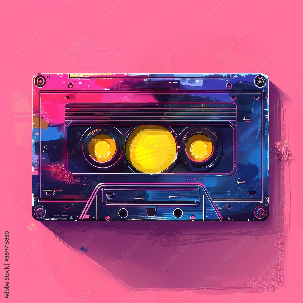 Retro musiccasette with retro colors eighties style, cassette tape, art ...