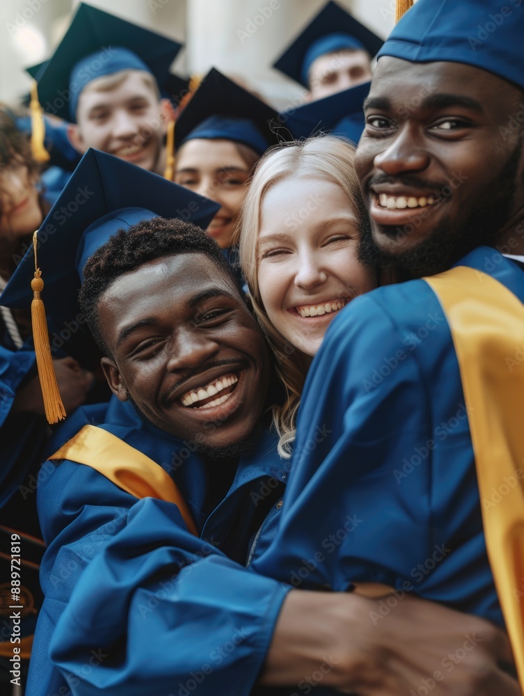 A moment of joy and celebration as a group of graduates share a ...