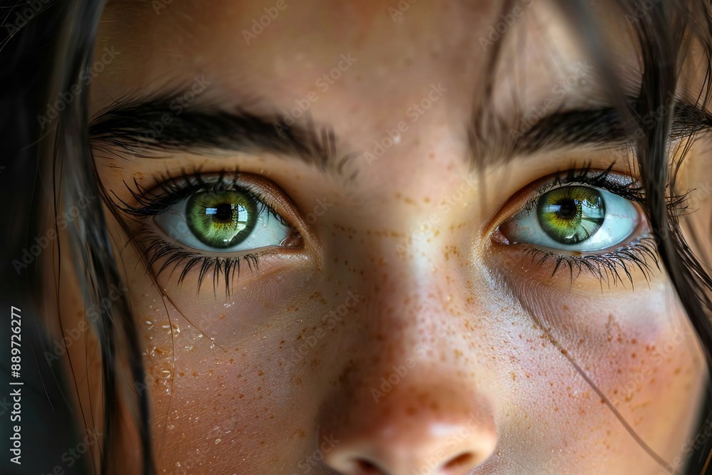 Close-up photos of a girl with hyperhidrosis, excessive oily sheen ...