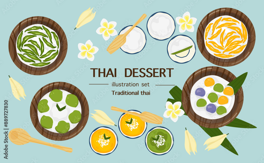 Vector illustration of traditional Thai dessert. An auspicious sign ...