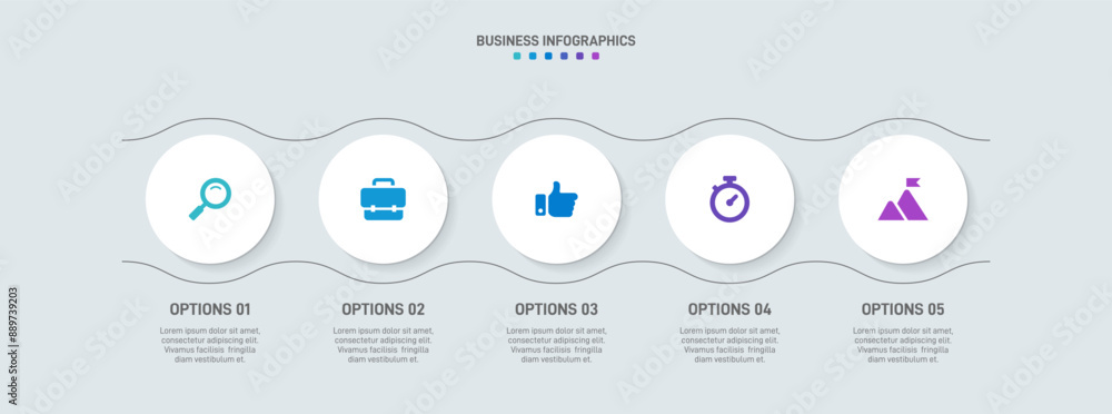 Horizontal progress bar featuring 5 arrow-shaped elements, symbolizing ...