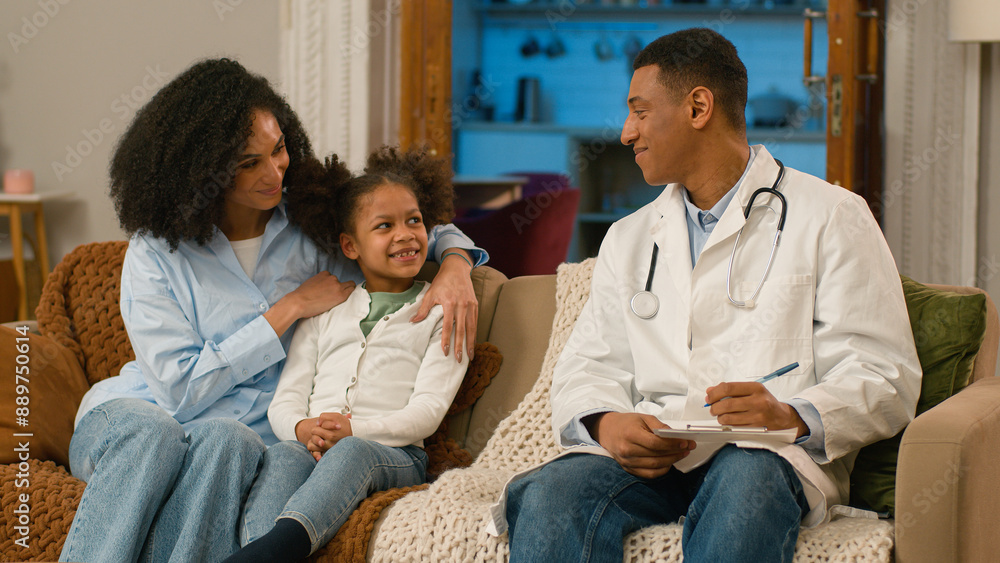 Happy African American mother daughter doctor woman man girl smiling ...