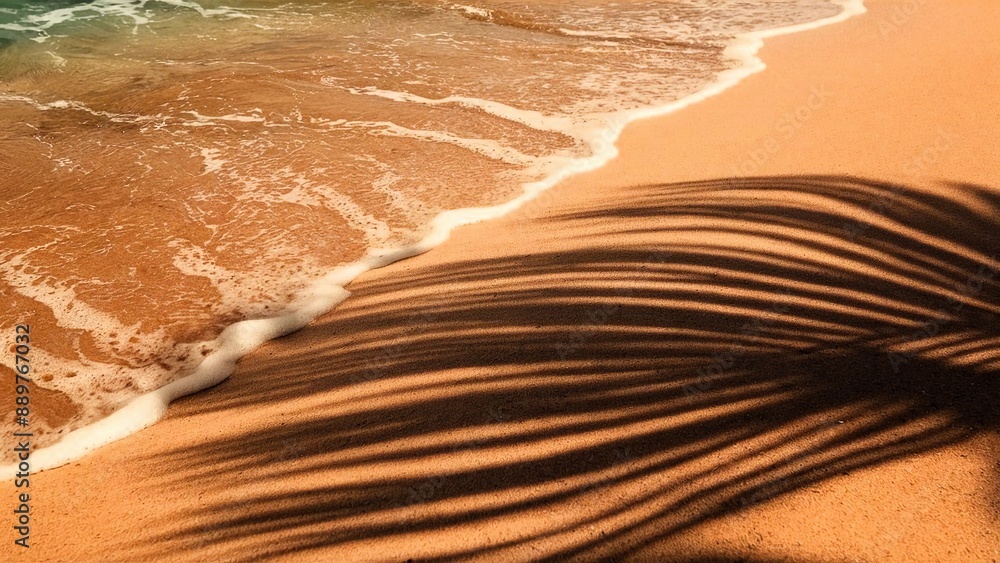 Palm Tree Shadow on Sandy Beach: A serene sandy beach with the shadow ...