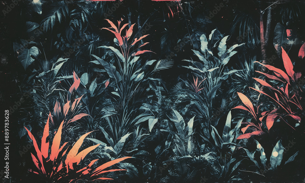 Illustrative depiction of a section of lush fresh jungle leaves and ...