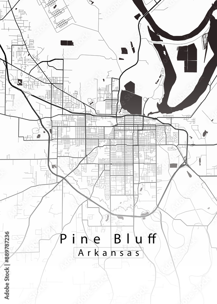 Minimalist white map of Pine Bluff, Arkansas – A modern map print ...