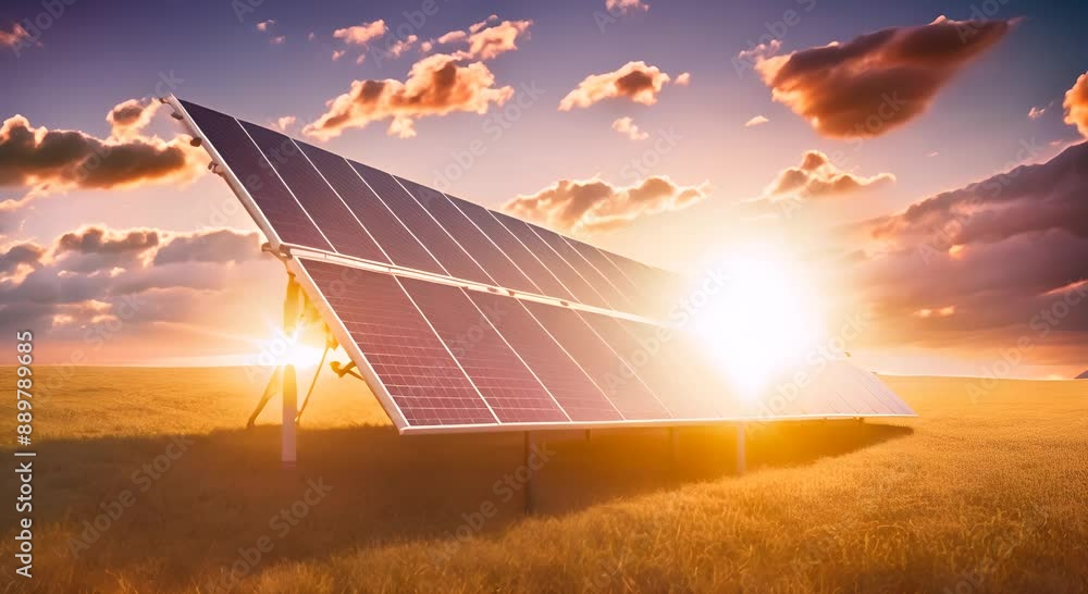 Solar panels against a backdrop of a stunning sunset highlighting the ...