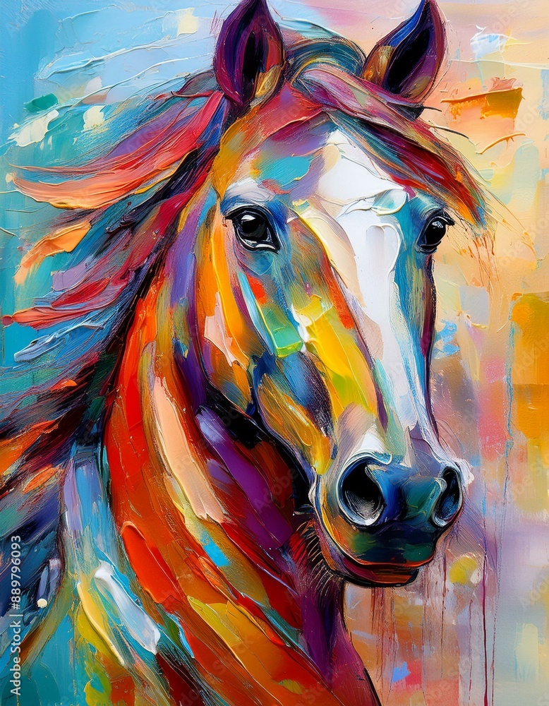 Wild Mustang portrait, Colorful wildlife painting, Digital art of horse ...