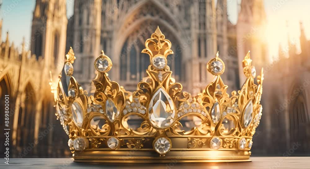 A gold royal king queen coronation crown with jewels and diamonds ...