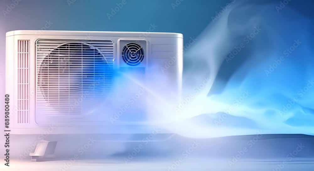 Blue smoke Cold air flow from air conditioner effect Isolated air light ...