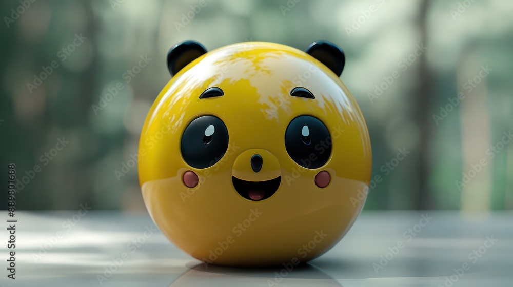 3D yellow panda emoji with a smirking face, isolated on white. Luxe ...