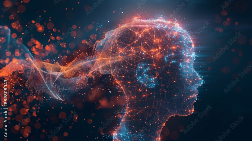 Artificial Intelligence Large Language Model (LLM). human face matrix digital numbers artificial ...