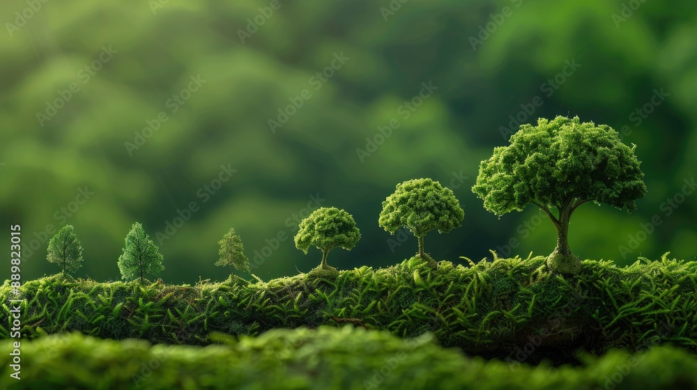 Green background with small trees of different sizes, symbolizing ...