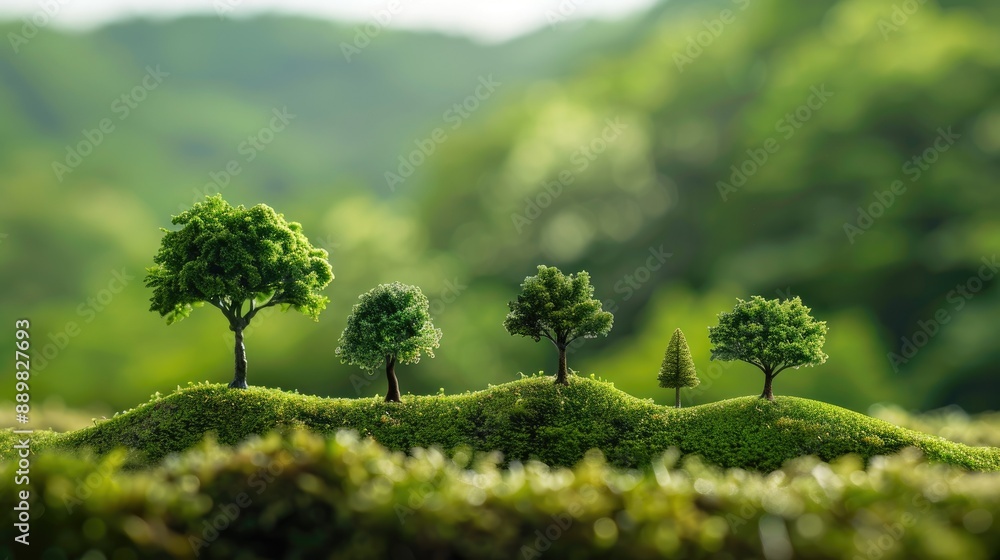 Various small trees flourishing in a green landscape, emphasizing the ...