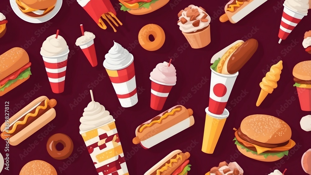 Fast food abstract modern geometric pattern in retro mosaic, vector ...