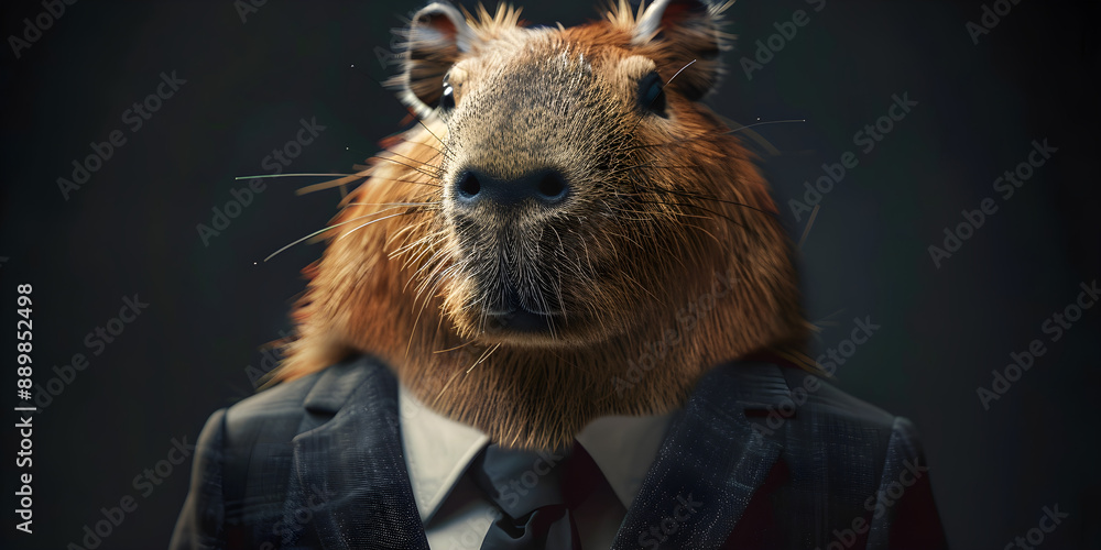 Capybara in business suit, humorous animal portrait, perfect for ...