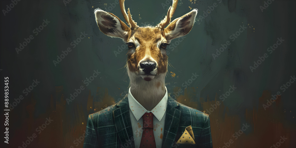 Surreal deer in business suit portrait, blending wildlife and corporate ...