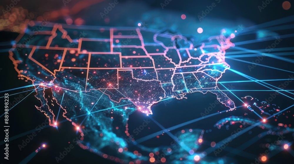 glowing network connections overlaying usa map futuristic digital ...