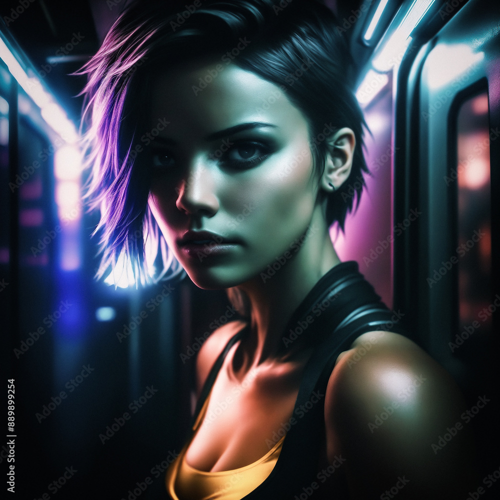 ภาพประกอบสต็อก fantasy stylized female cyborg woman character with ...