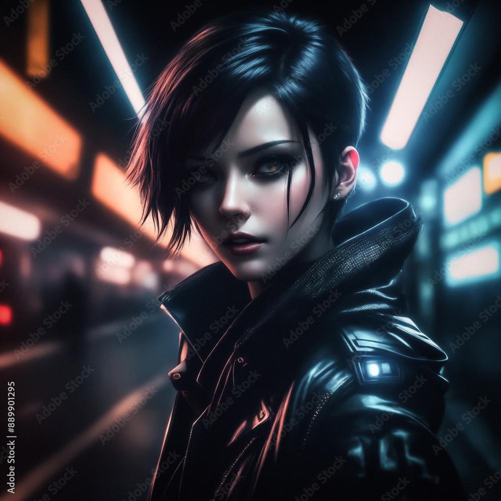 ภาพประกอบสต็อก fantasy stylized female cyborg woman character with ...