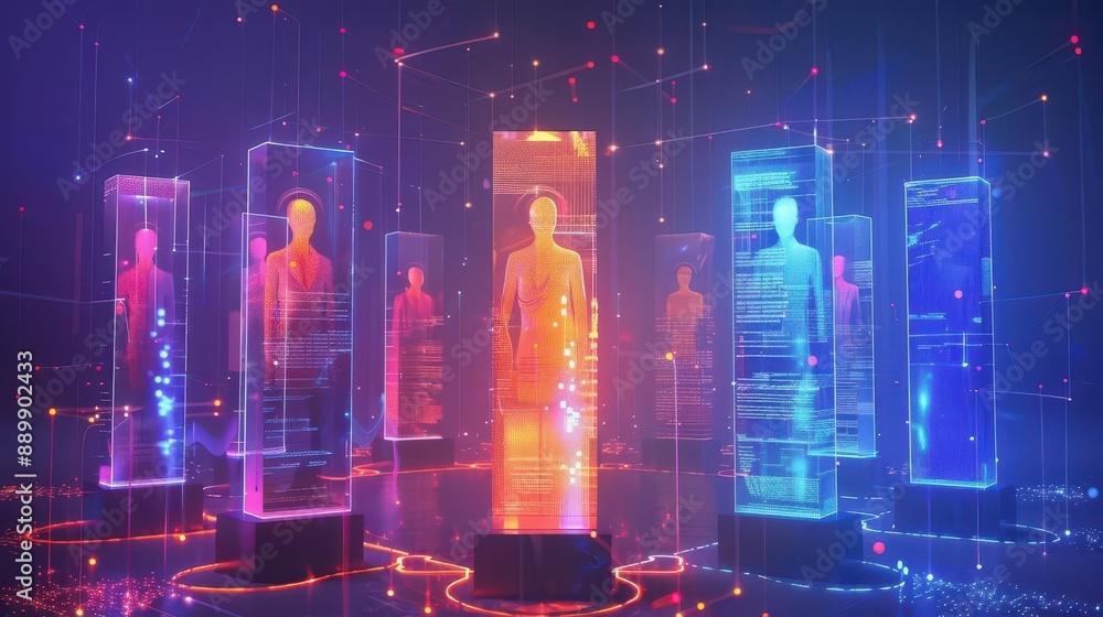 holographic voting booth diverse avatars casting digital ballots data ...