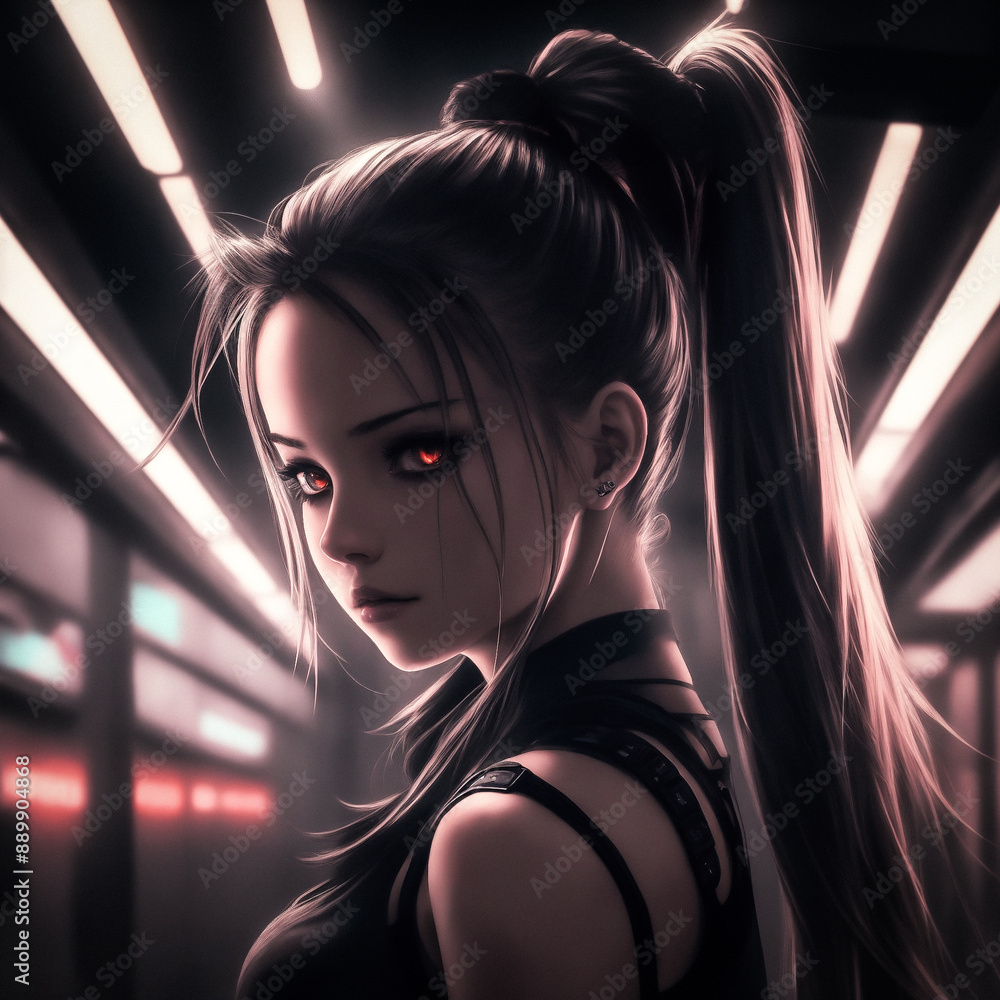 ภาพประกอบสต็อก fantasy stylized female cyborg woman character with ...