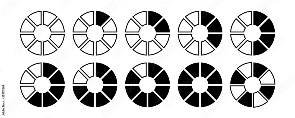 Circle division infographic loading icon. Pie chart divided 8 equal ...