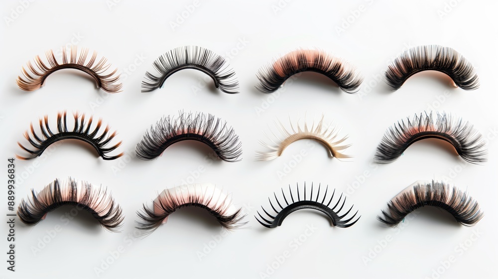 Colorful false eyelash variety, top view, twelve pairs, different ...