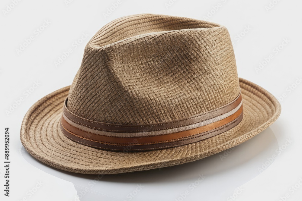 Solo stylish fedora hat isolated on a pure white background, casting a ...