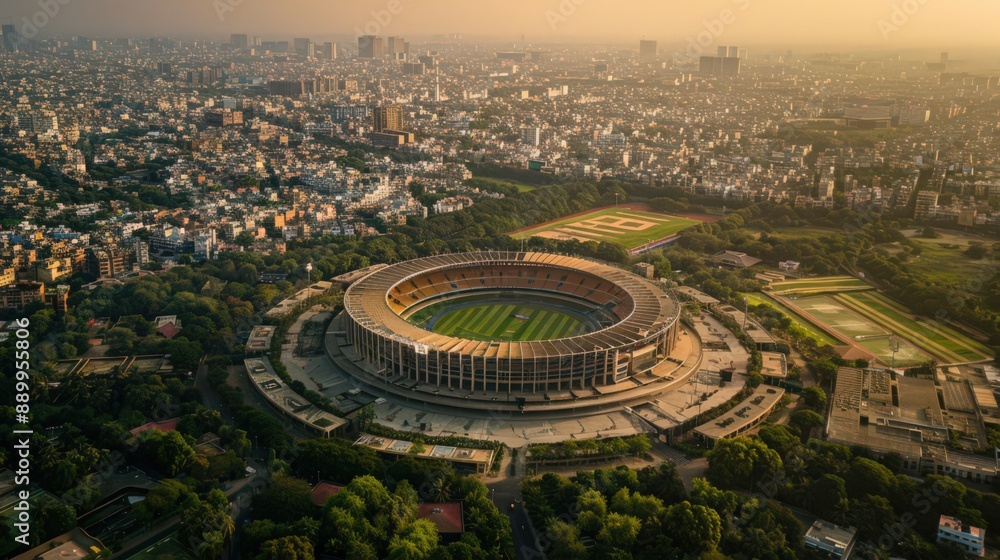 Present an aerial panorama of Delhi's sports stadiums and recreational ...