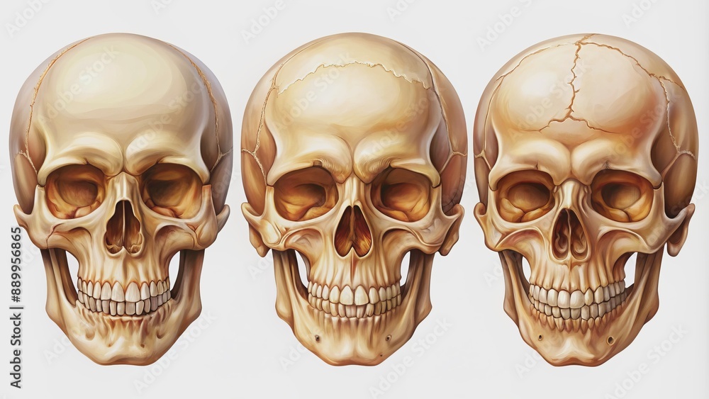 Realistic detailed isolated skeletal craniums set of anatomical ...