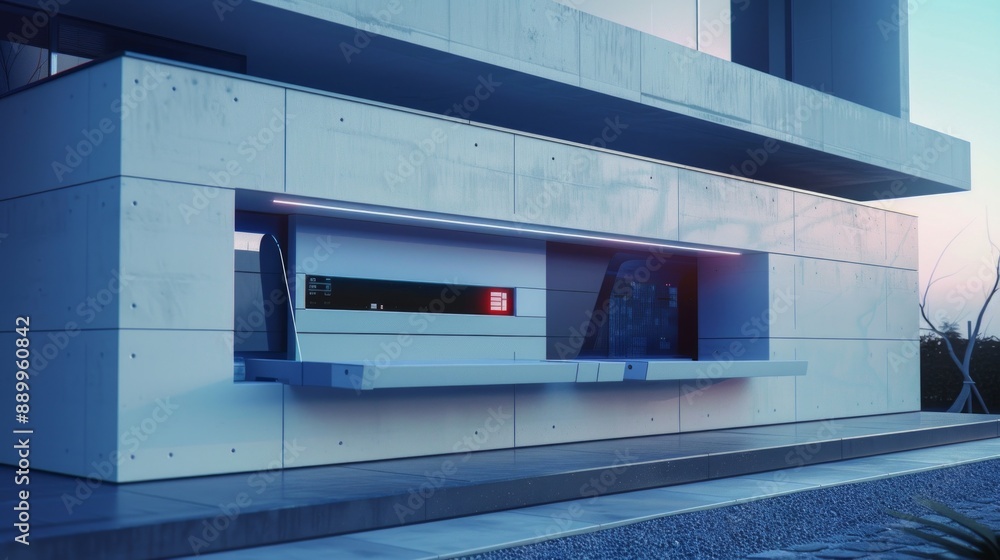 A futuristic mailbox integrated into a sleek, modern house. The mailbox ...