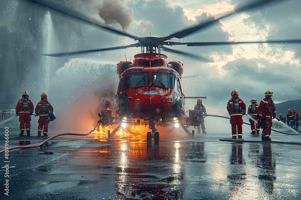 Foto de The helicopter is burning on the helipad, which is located on ...
