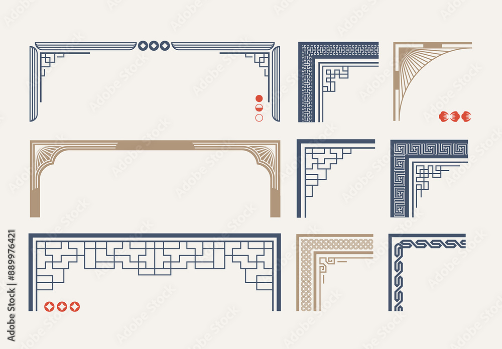Chinese Frames Asian Graphic Borders Set Stock Template | Adobe Stock
