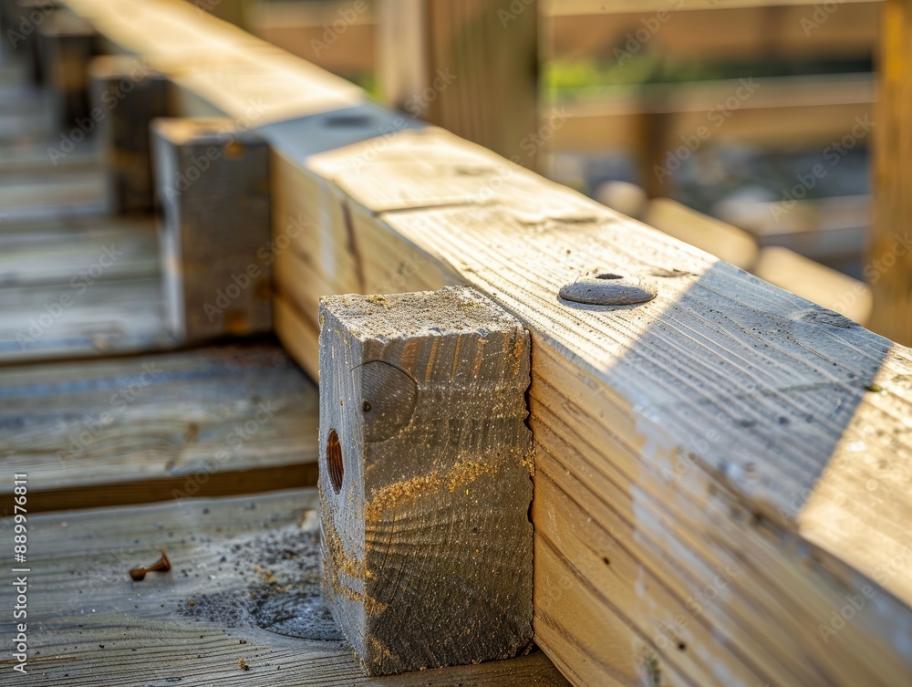 Detailed image of a deck post being sistered for additional strength ...