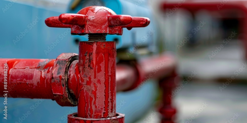 New Red Water Tap with Drinking Water Valve: Close-up View of Public ...