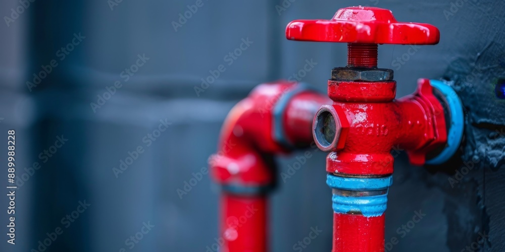 New Red Water Tap with Drinking Water Valve: Close-up View of Public ...
