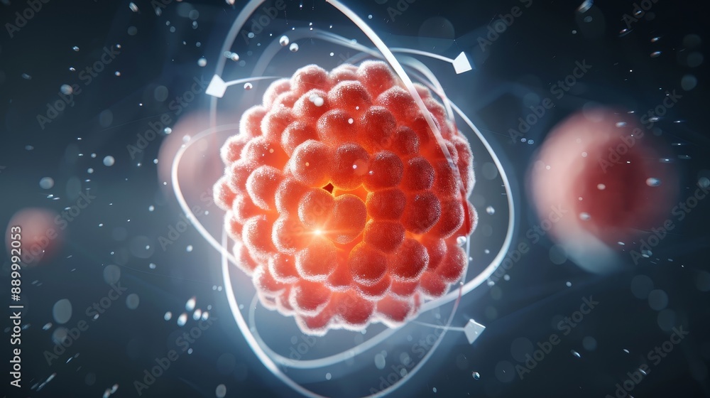 Cross-section of an atomic nucleus, highlighting protons and neutrons ...