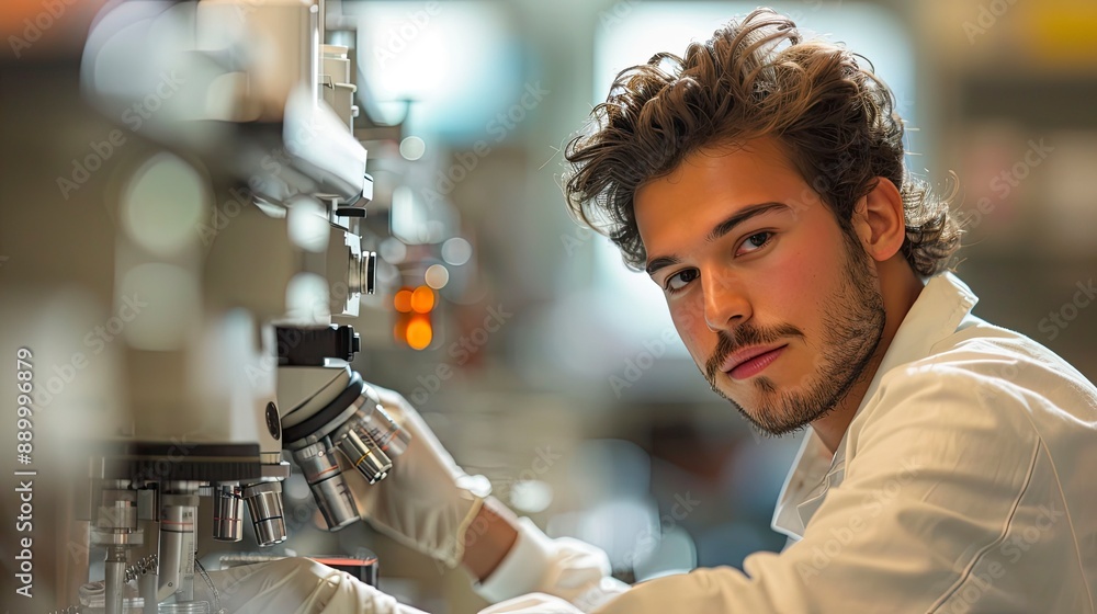 A lab technician using a spectrophotometer to measure the absorbance of ...