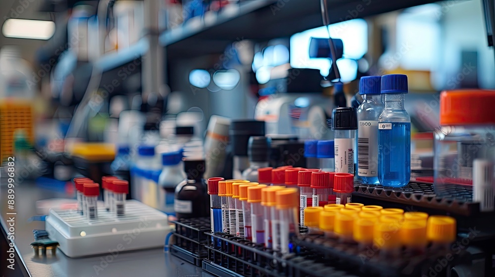 A detailed shot of a laboratory workspace with a focus on molecular ...