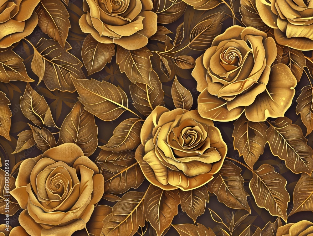 2. An opulent vector illustration of golden roses in line art style ...