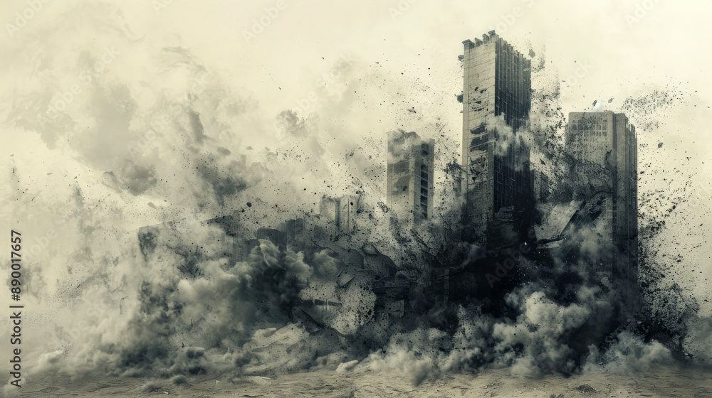 abstract structure or building crumbling into dust Stock Illustration ...